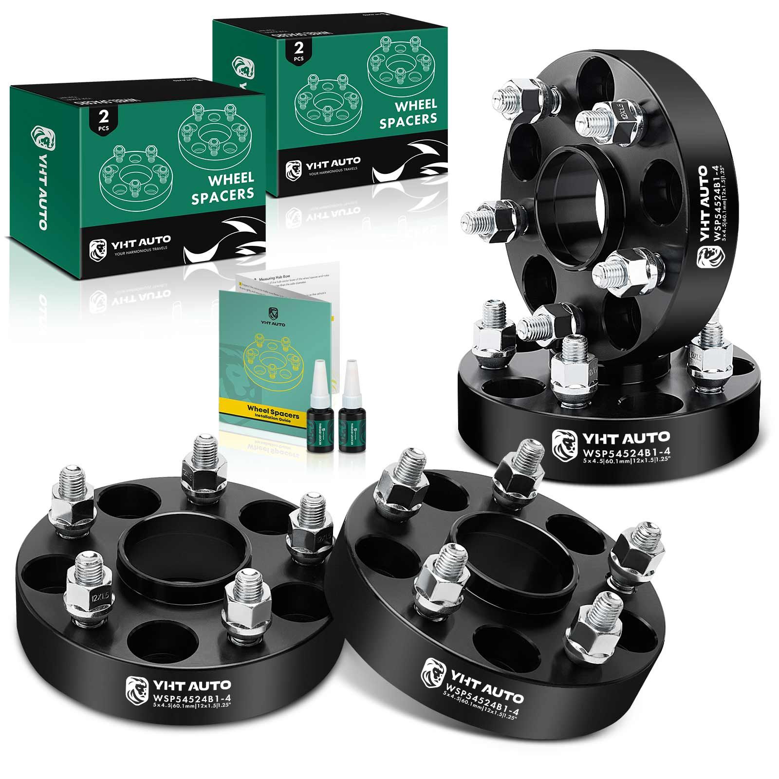 4 Pcs 1.25 inches Black 5x4.5 to 5x4.5 inches Wheel Spacers M12x1.5 60 ...