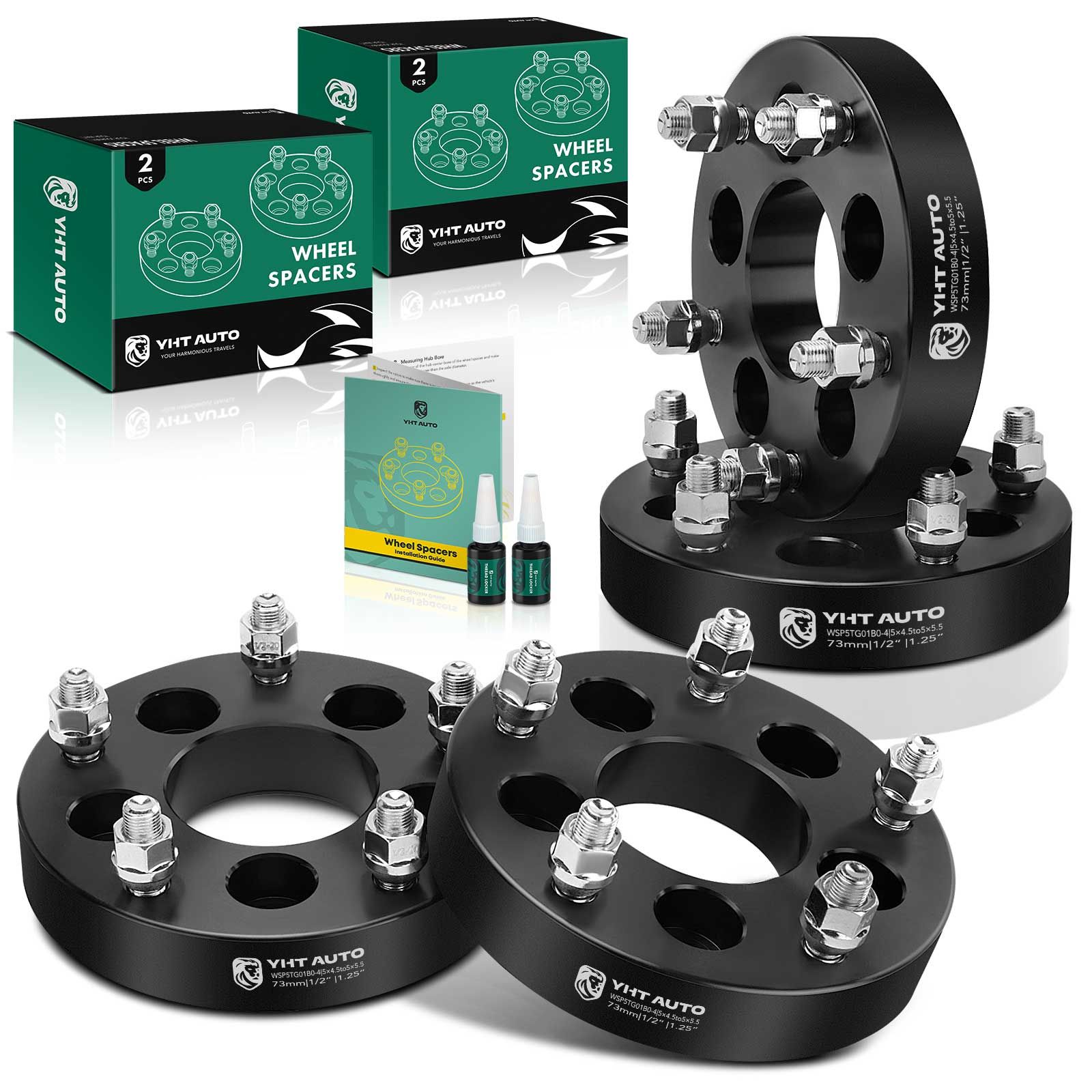 4 Pcs 1.25 inches Black 5x4.5 to 5x5.5 inches Wheel Adapters 0.5 inch x ...