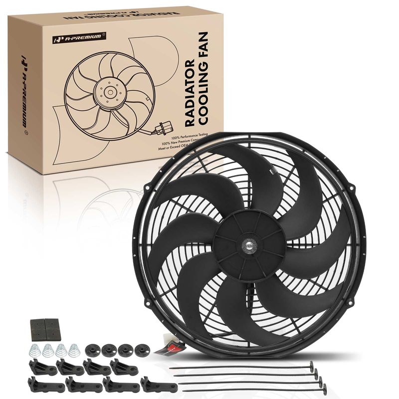 16 inch Universal Electric Radiator Cooling Fan and Mounting Kit 12V ...