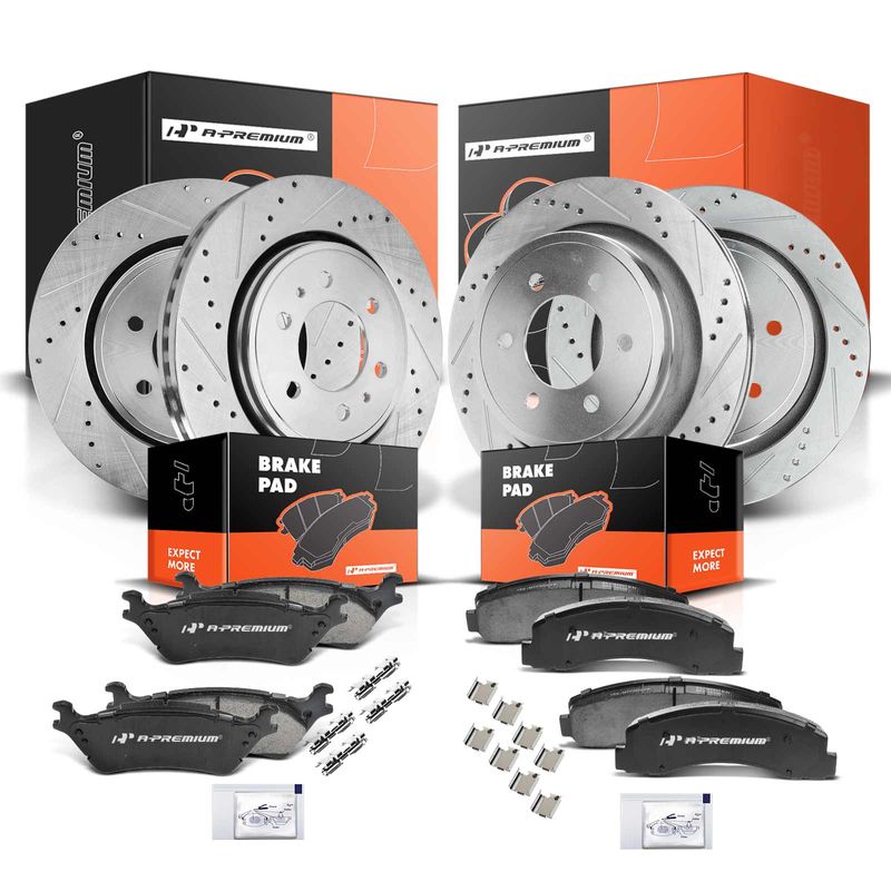 Front & Rear Drilled Rotors & Ceramic Brake Pads for 2019 Ford F-150