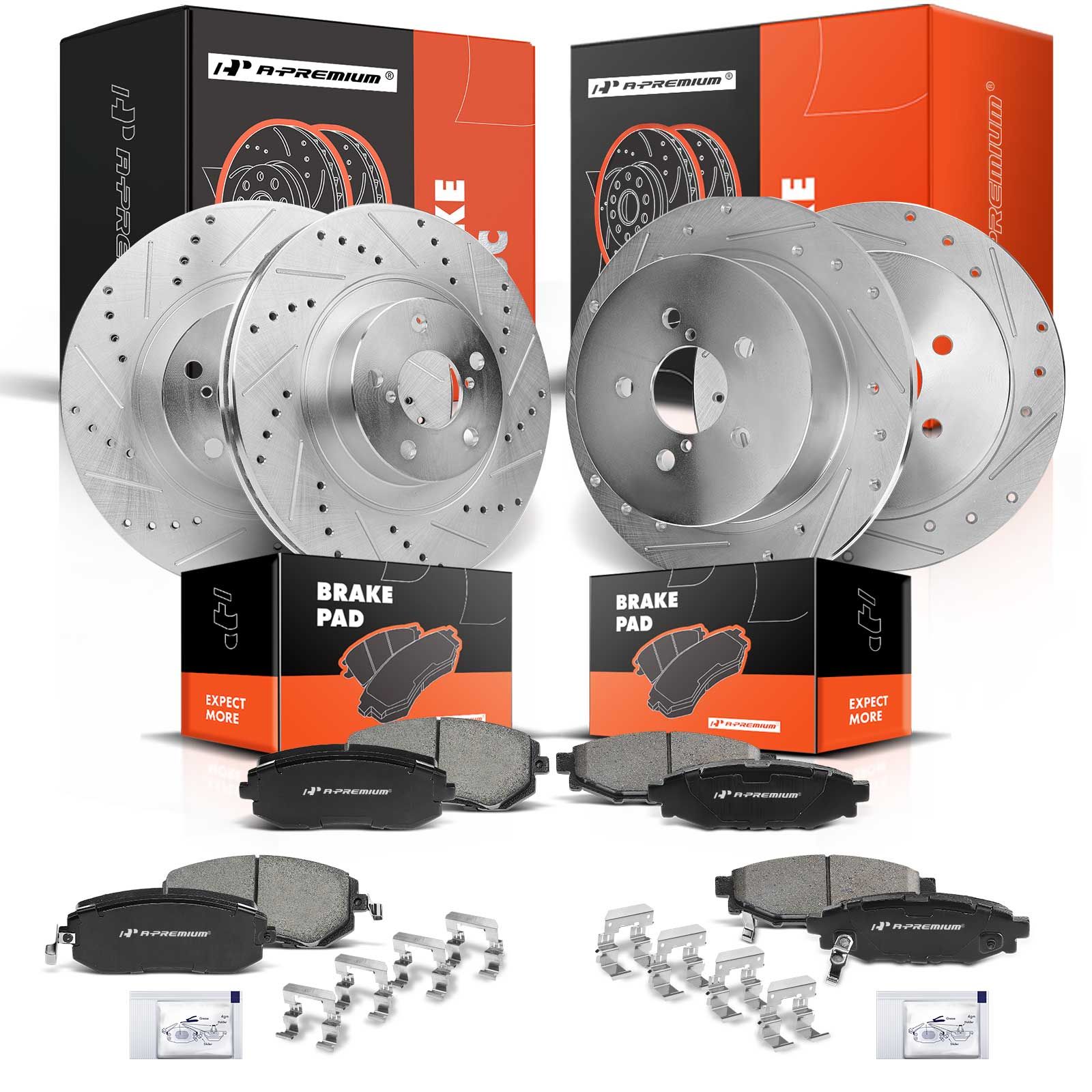 Front & Rear Drilled Rotors & Ceramic Brake Pads for 2005-2009 Subaru ...