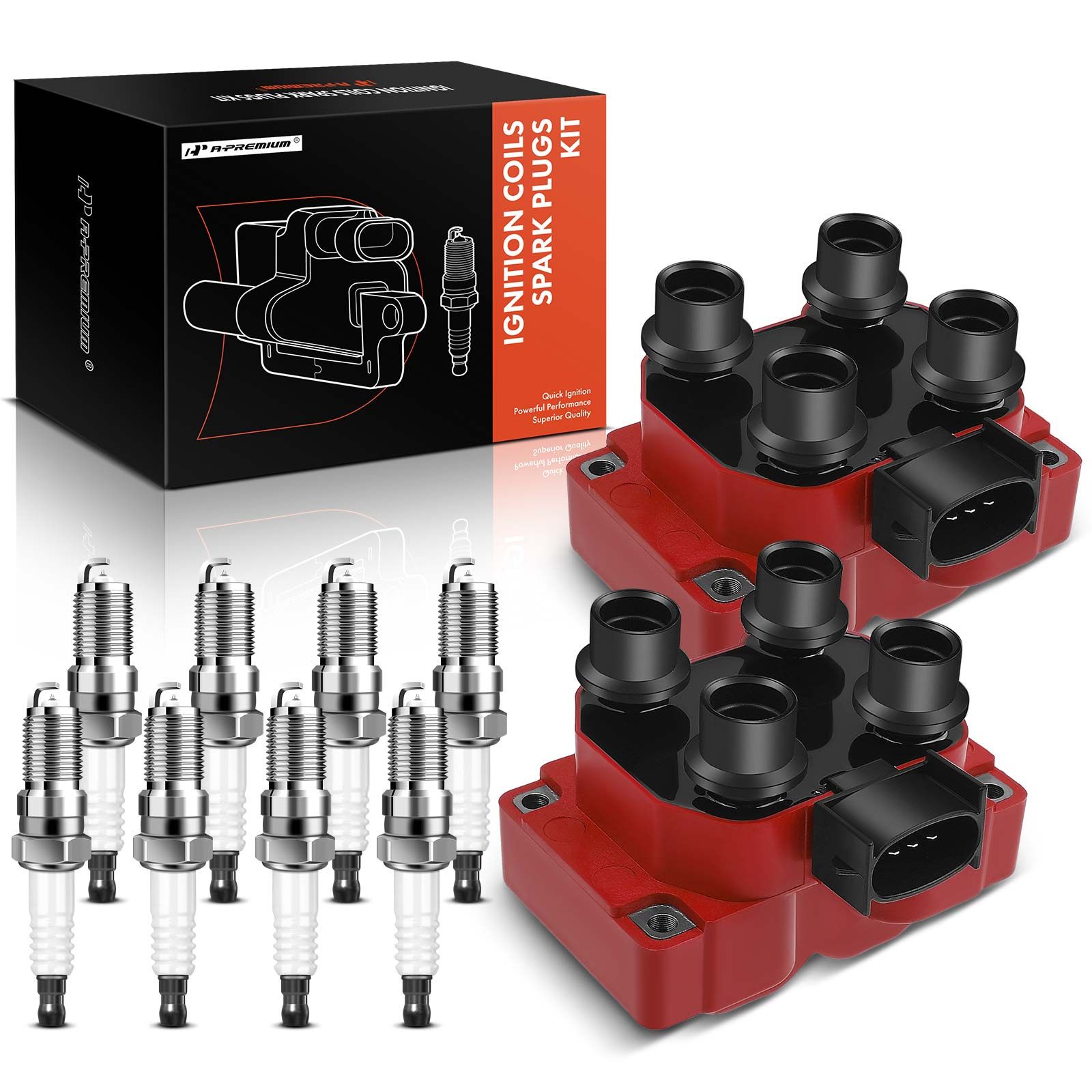 2 Pcs Ignition Coil & 2 Pcs IRIDIUM Spark Plug Kit for Ford F-150 Lincoln Town Car | A-Premium
