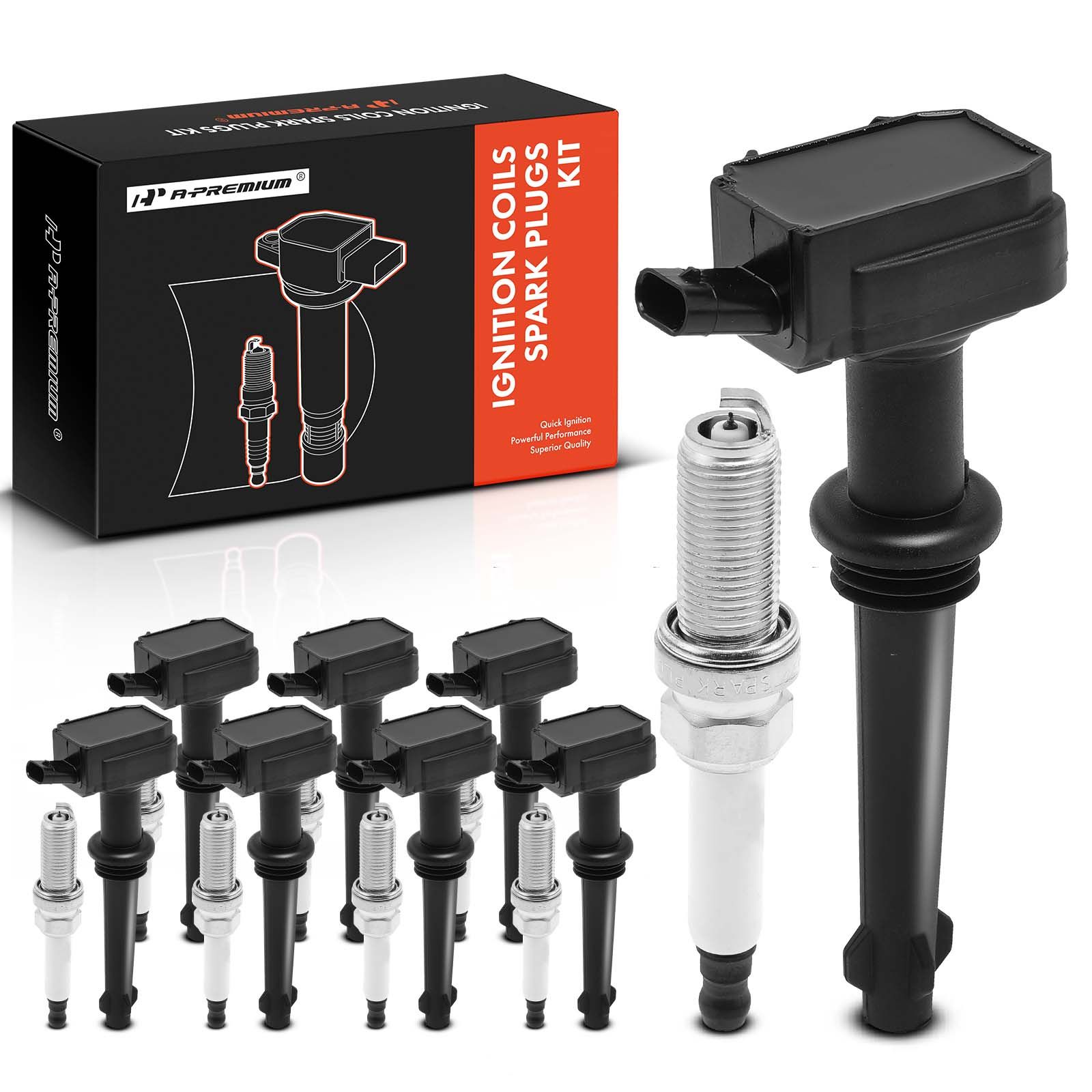 8 Pcs Black Ignition Coil & 8 Pcs IRIDIUM Spark Plug Kit for Land Rover Range Rover | A-Premium