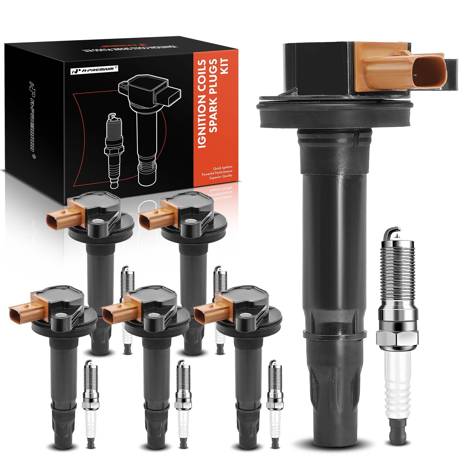 6 Pcs Ignition Coil & IRIDIUM Spark Plug Kits for Ford Explorer Expedition | A-Premium