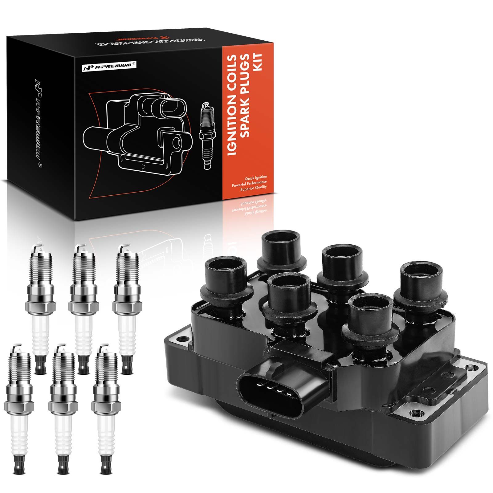 1 Pc Black Ignition Coil & 6 Pcs IRIDIUM Spark Plug Kit for 2008 Ford ...
