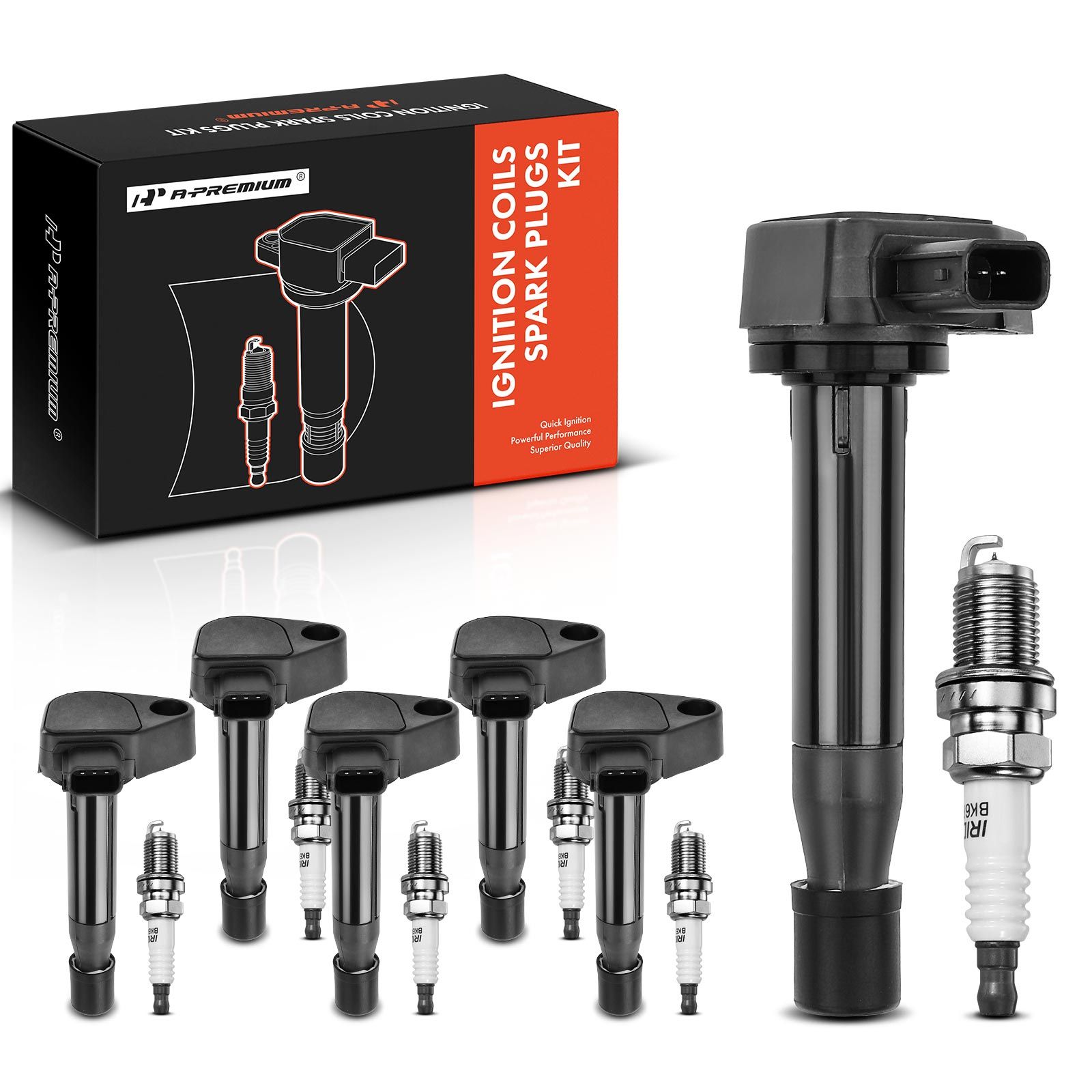 6 Pcs Black Ignition Coil & 6 Pcs IRIDIUM Spark Plug Kit for Honda Accord 00-02 Acura | A-Premium