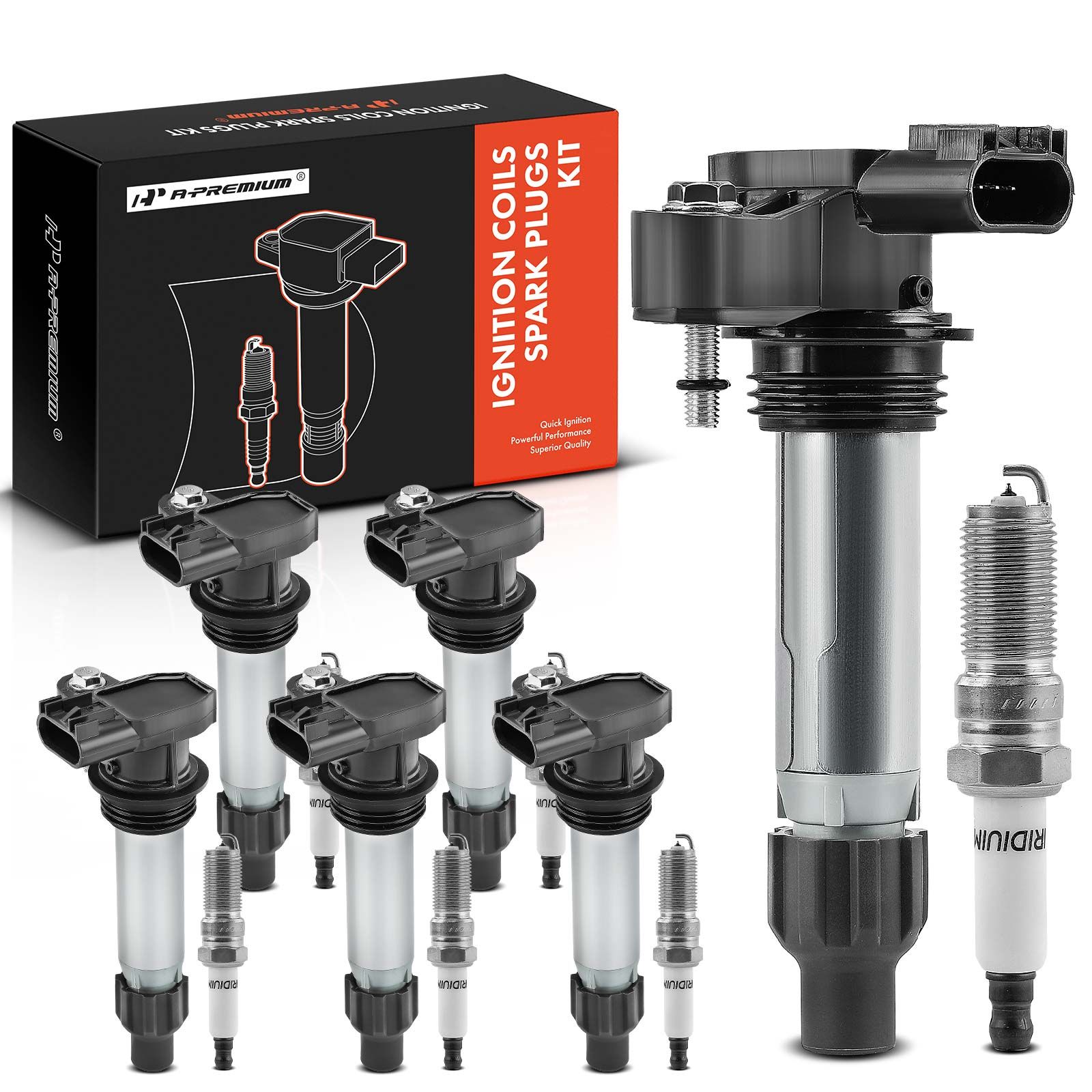 6 Pcs Black Ignition Coil & 6 Pcs IRIDIUM Spark Plug Kit for Cadillac ATS CTS SRX Buick | A-Premium