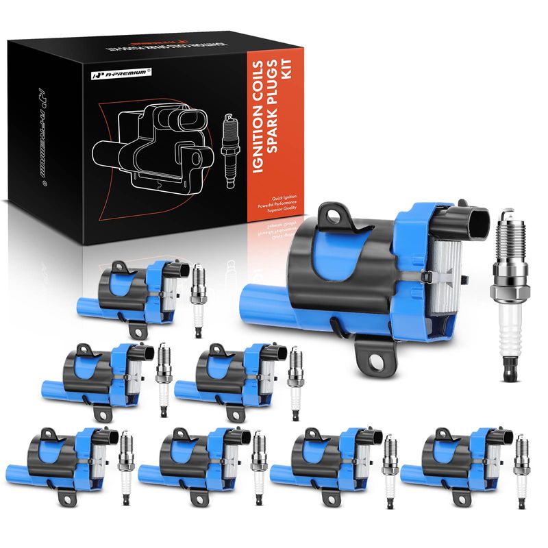 8 Pcs Blue Ignition Coil & 8 Pcs IRIDIUM Spark Plug Kit for Chevrolet ...