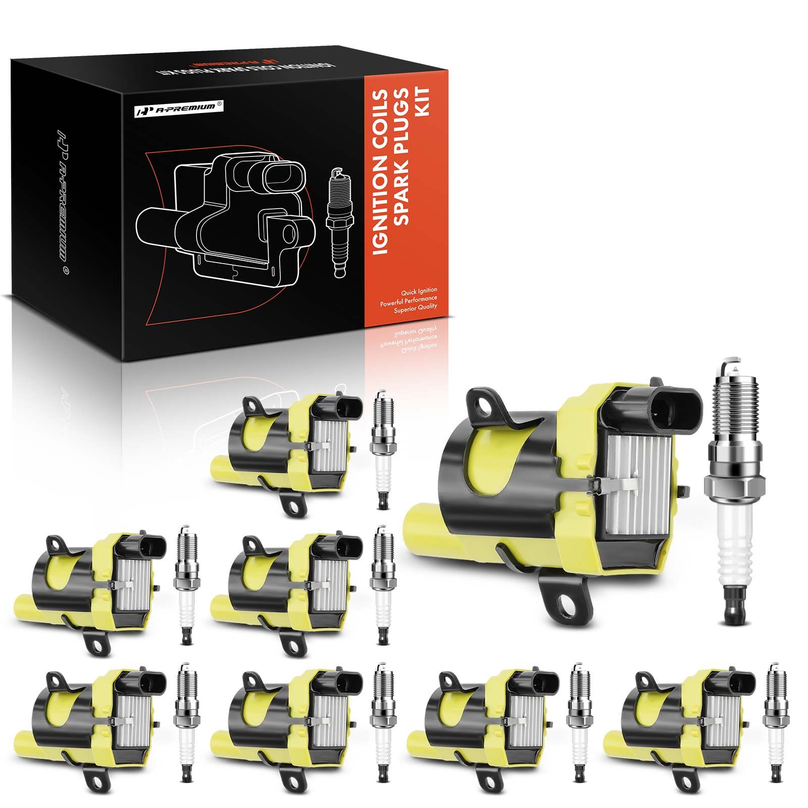 8 Pcs Yellow Ignition Coil & 8 Pcs IRIDIUM Spark Plug Kit for Chevy GMC ...