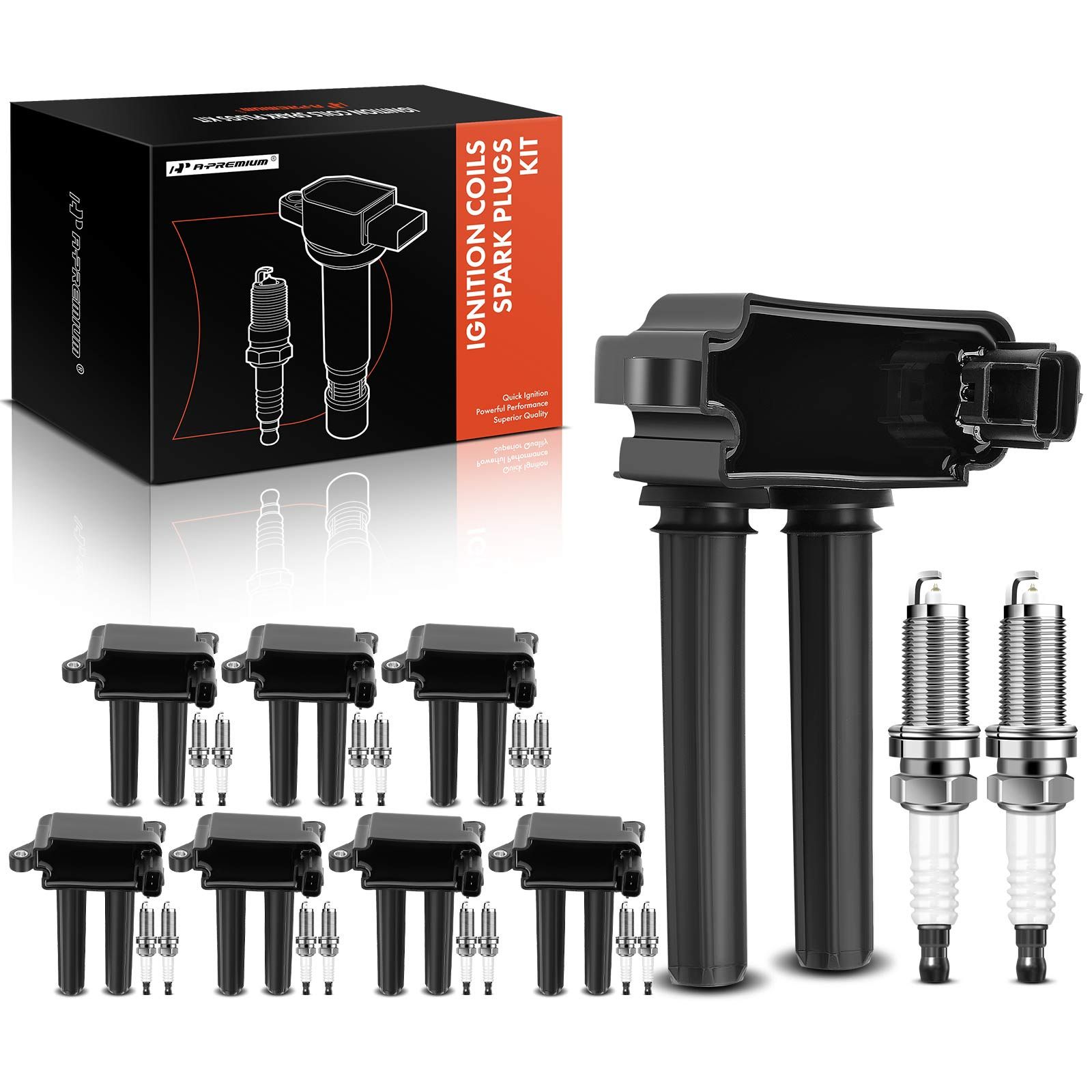 8 Pcs Black Ignition Coil & 16 Pcs IRIDIUM Spark Plug Kit for 2013 Jeep Grand Cherokee