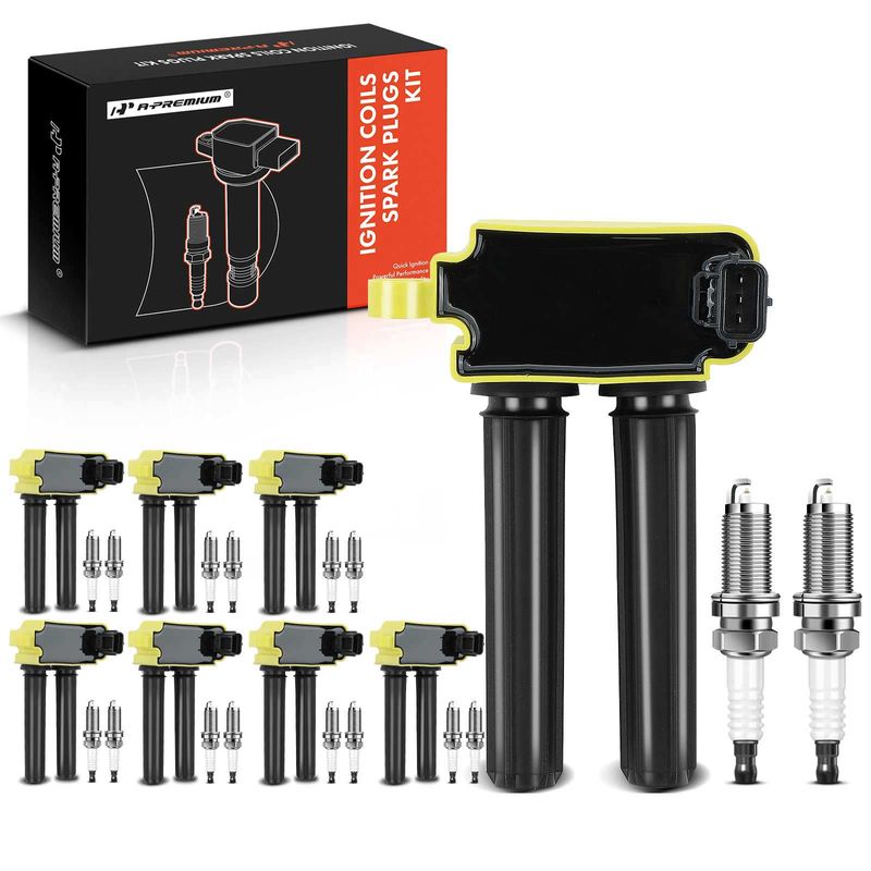8 Pcs Yellow Ignition Coil & 16 Pcs IRIDIUM Spark Plug Kit for Chrysler Dodge Jeep 5.7L | A-Premium