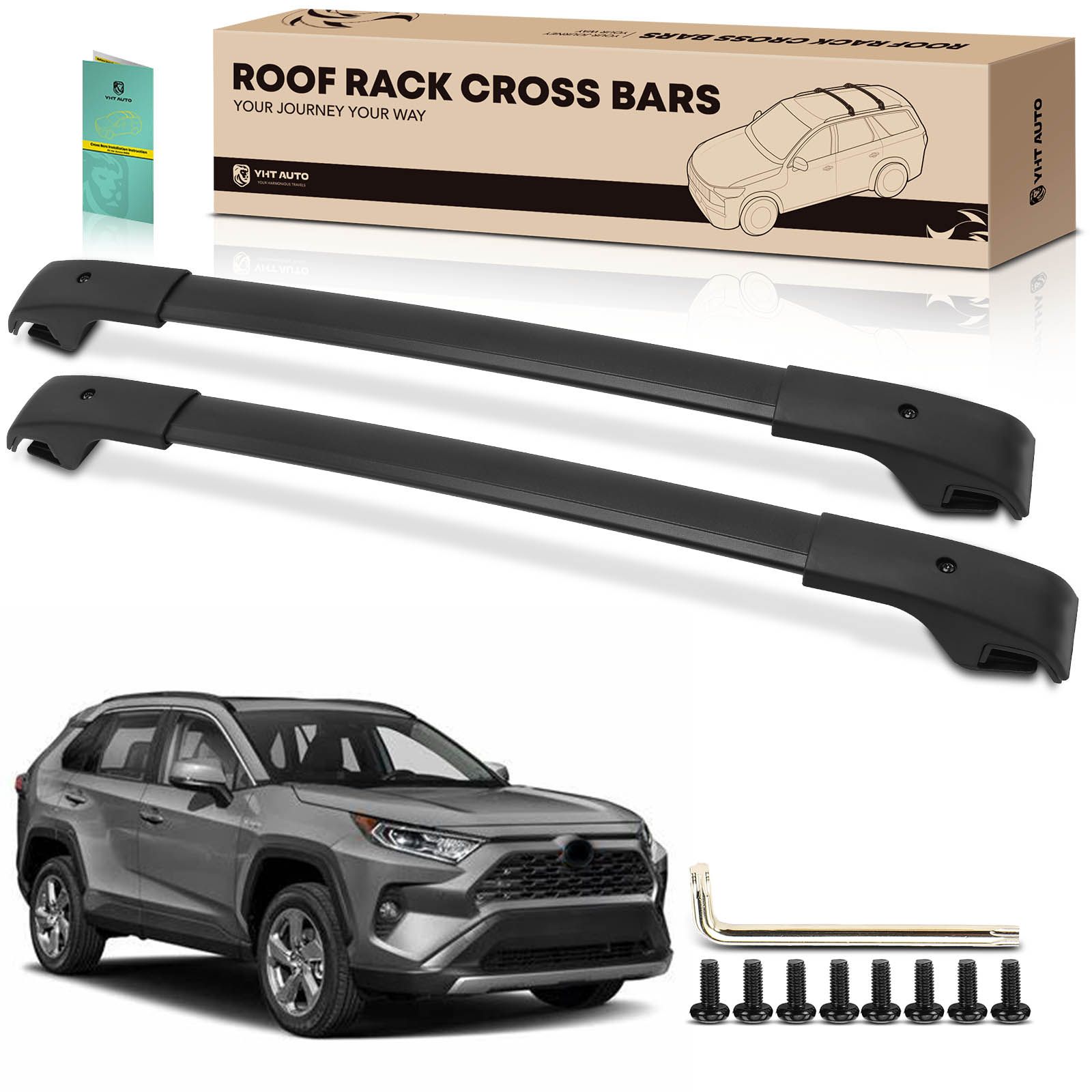 Black Aluminum Alloy Roof Rack Rail Cross Bars for Toyota RAV4 2013-2018