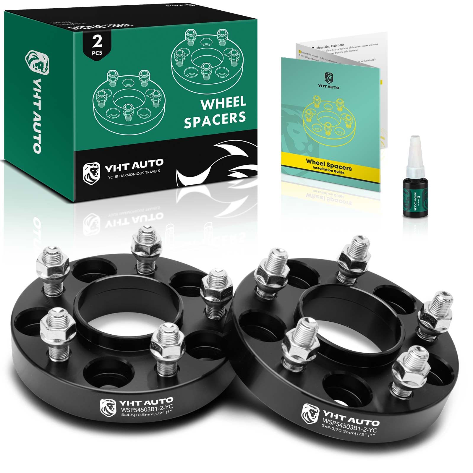 2 Pcs 1 inch Black 5x4.5 to 5x4.5 inches Wheel Spacers 0.5 inch x 20 70 ...