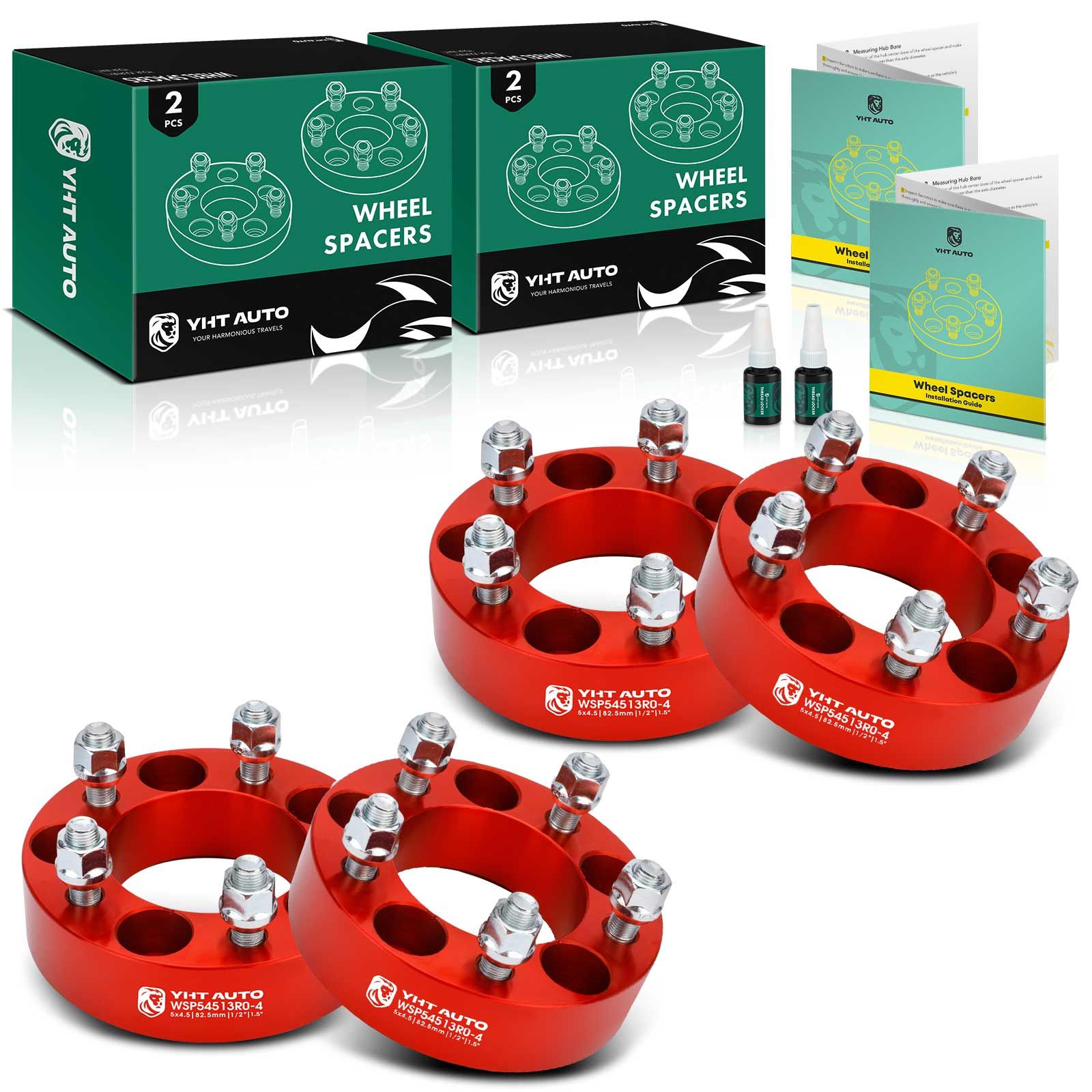 4 Pcs 1.5 inches Red 5x4.5 to 5x4.5 inches Wheel Spacers 0.5 inch x 20 ...