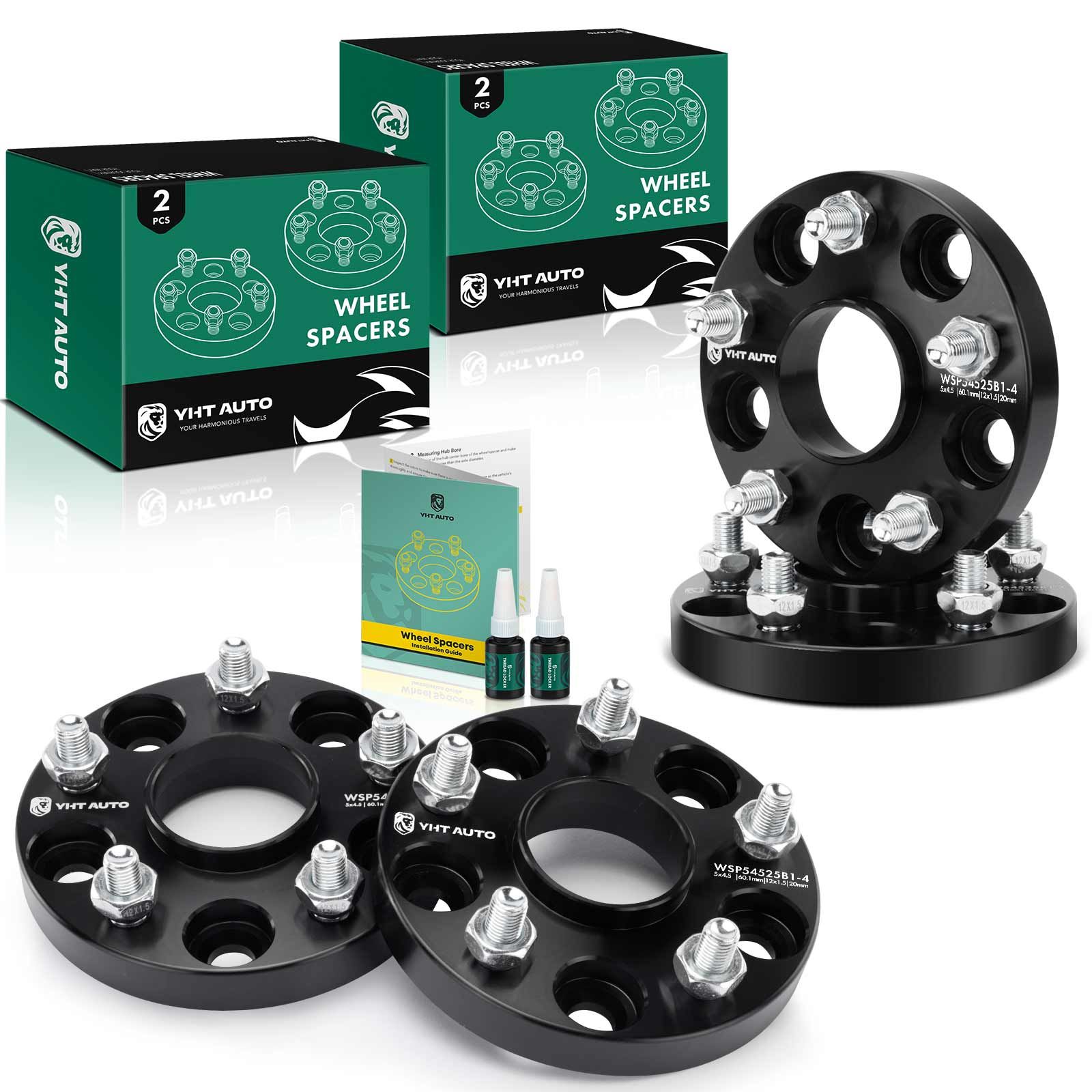 4 Pcs 0.79 inch Black 5x4.5 to 5x4.5 inches Wheel Spacers M12x1.5 60 ...